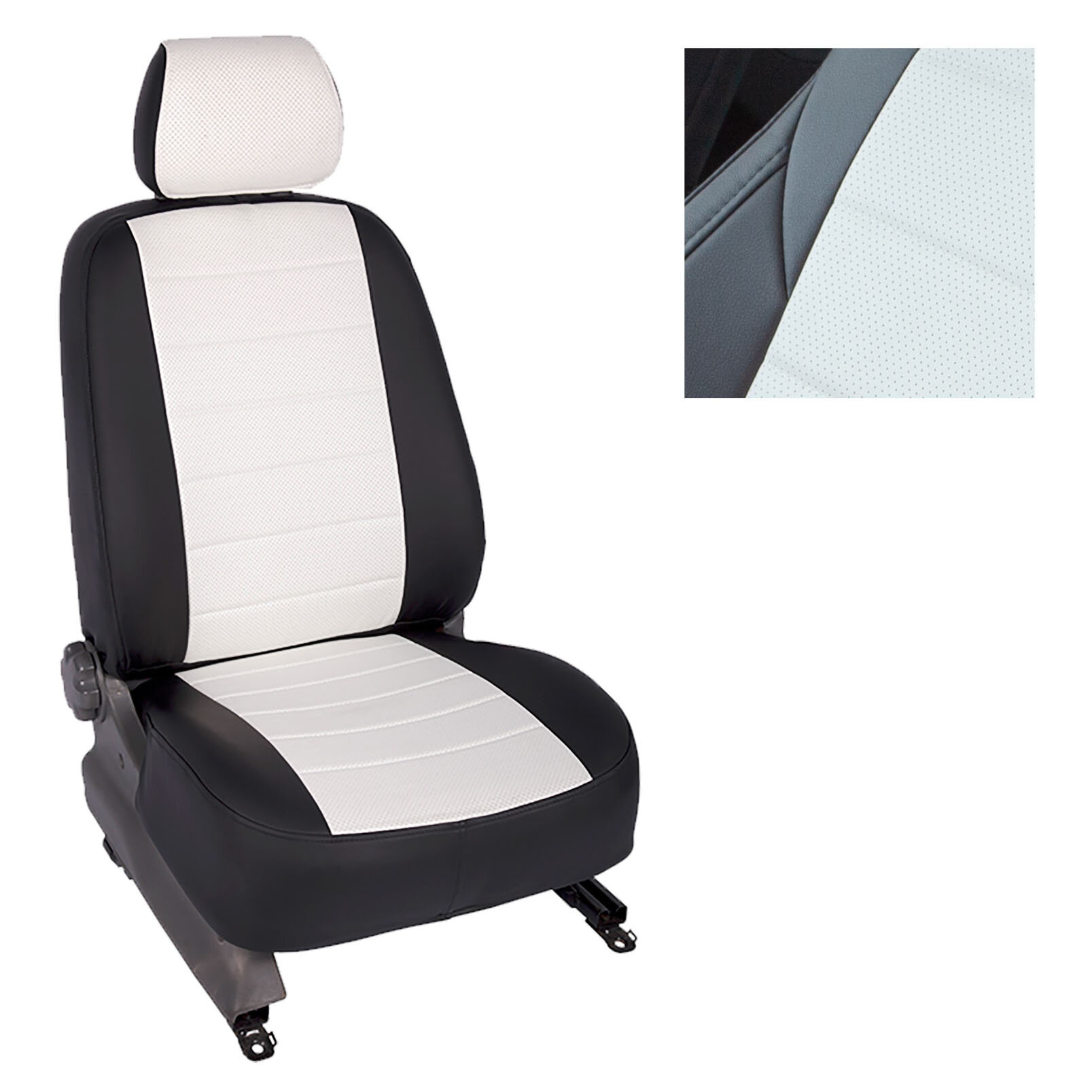 Чехлы из экокожи Seintex для LADA Priora sedan 2007-2014 (бело-черные, 93539)