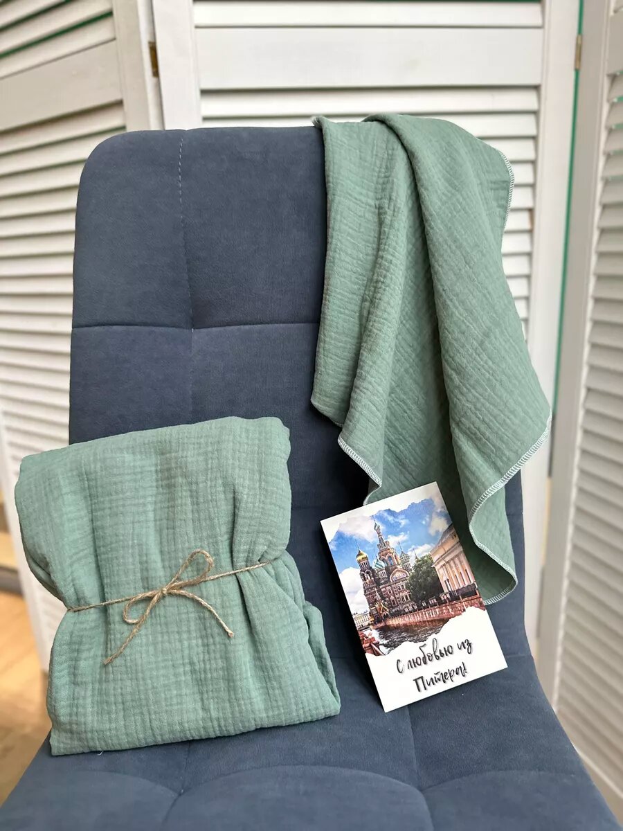 Простынь на резинке муслиновая 140х70