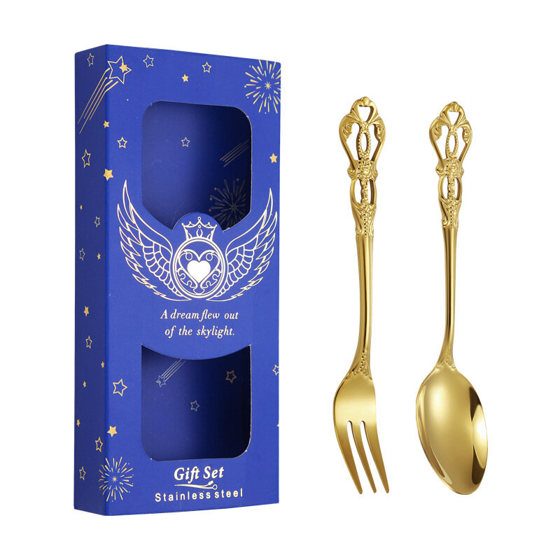 Королевский двор ложка из нержавеющей стали вилка из двух частей трансграничная посуда Подарочная коробка винтажная