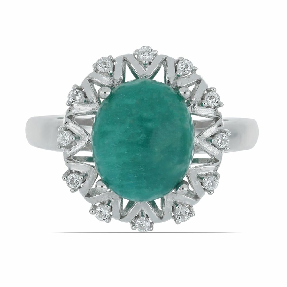 Кольцо, серебро, 925 проба, родирование, топаз, амазонит