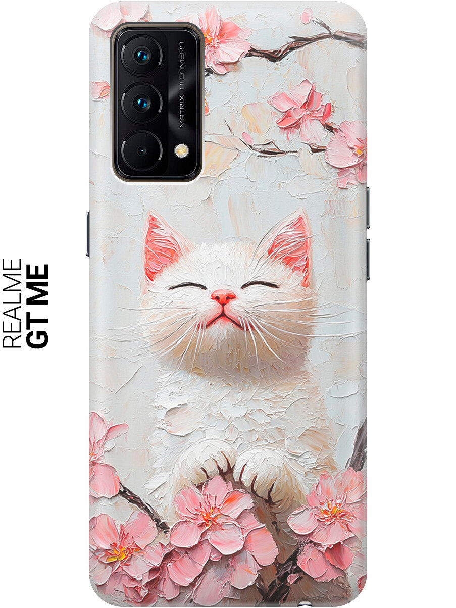 Силиконовый чехол на Realme GT Master Edition с принтом "Котик и сакура"