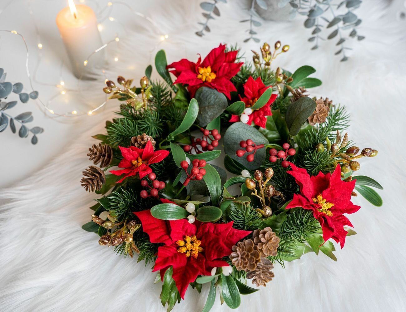 Декоративный венок омела И пуансеттии, 30 см, Swerox E508-R