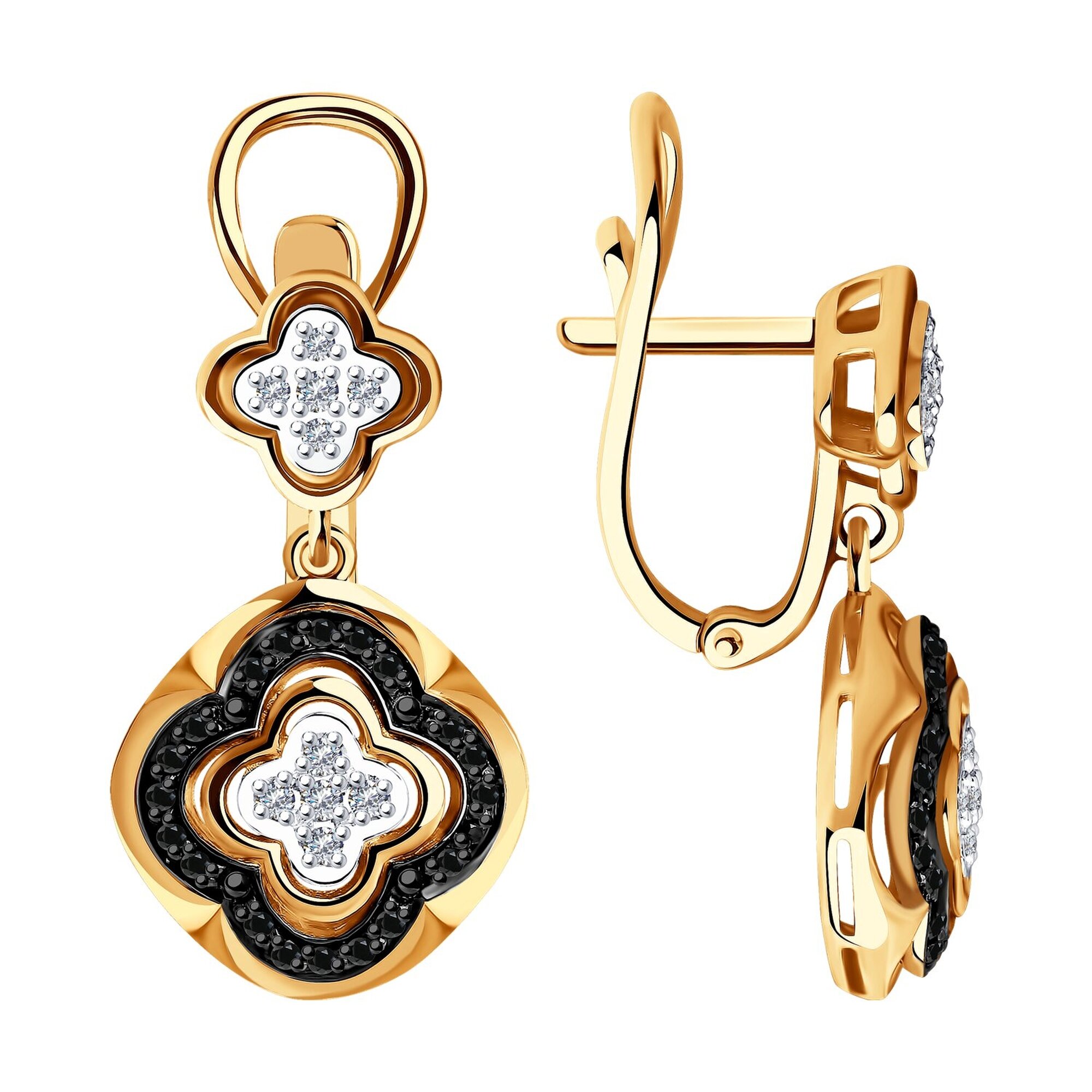 Серьги, красное золото, 585 проба, бриллиант