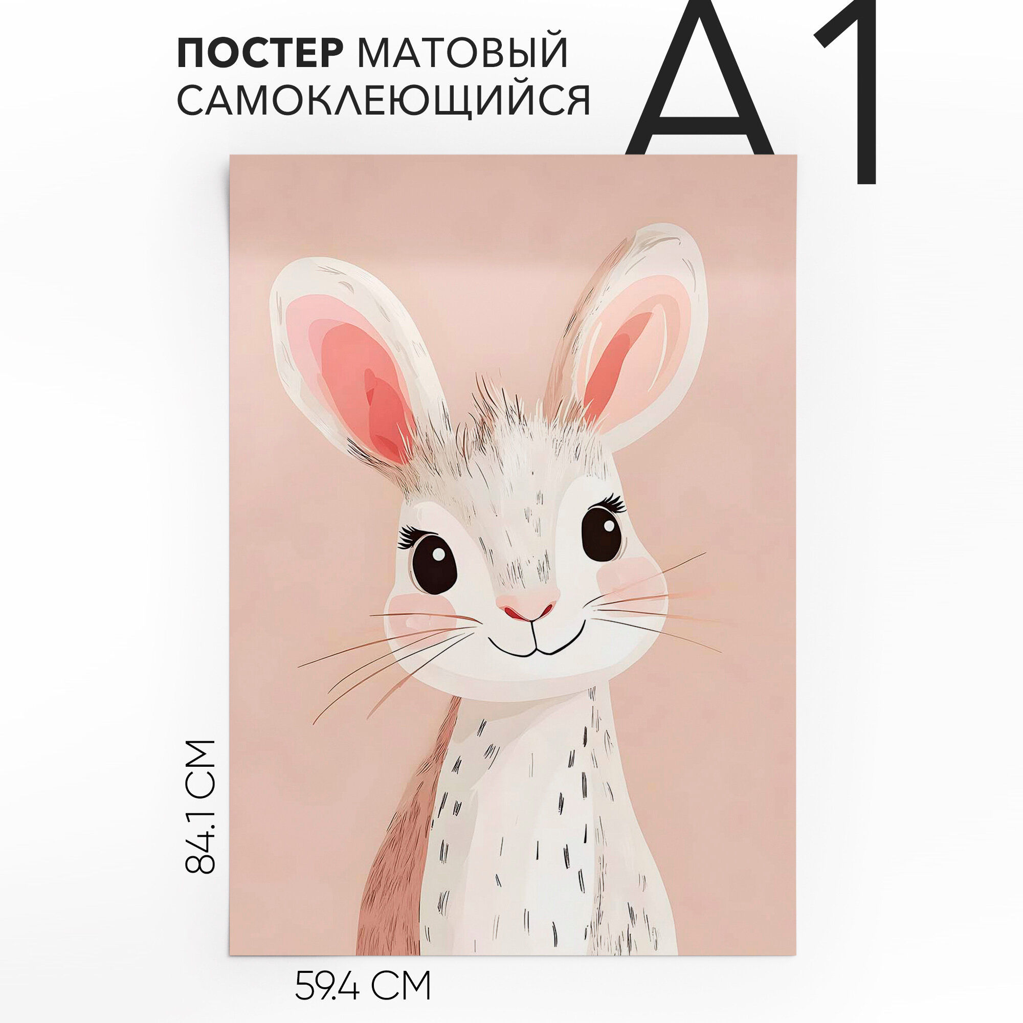 Картины постеры на стену самоклеящийся, большой A1 Зайка, влагостойкий, для декора