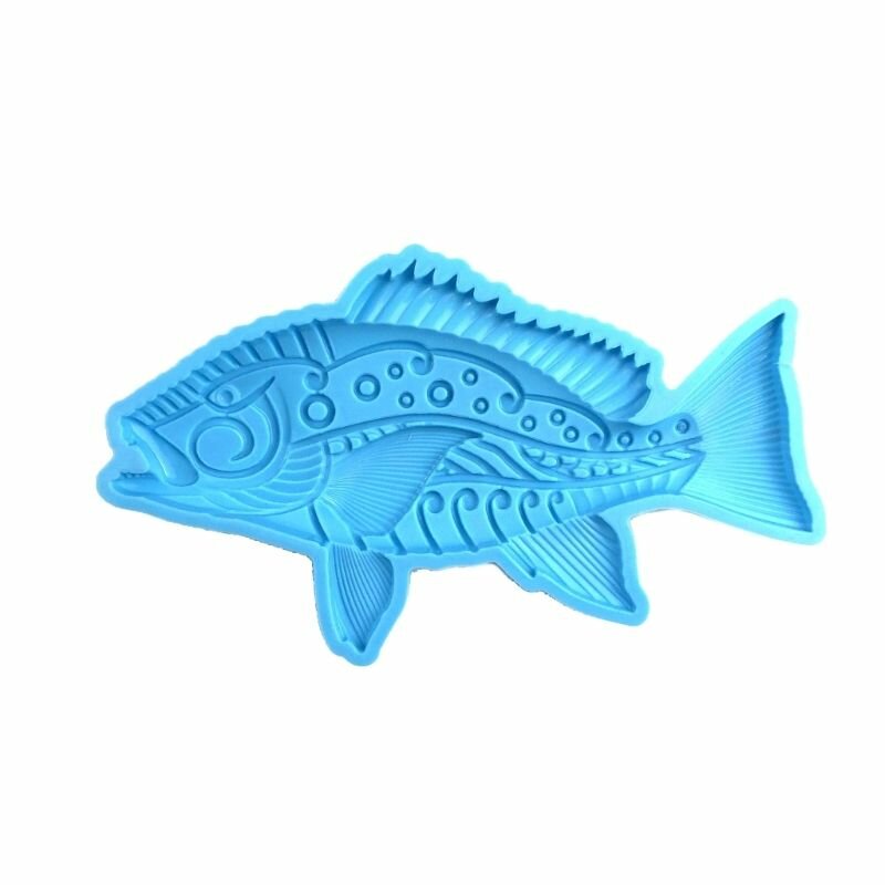 (1 шт.) Полуразмерная рельефная рыба для настенного подвесного декора силиконовая форма - синий