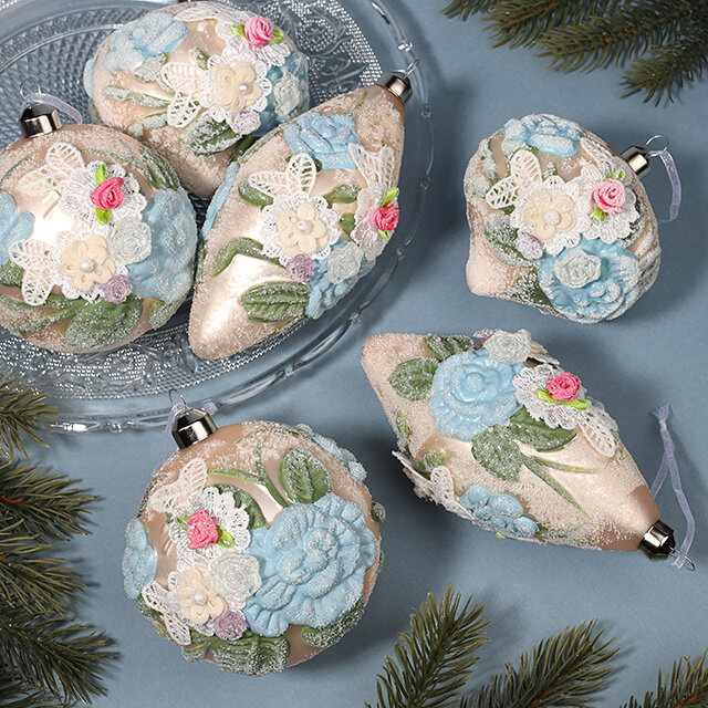 Елочные шары Pisa - Кружевная Зима 10 см, 6 шт, стекло, Winter Deco, 4060275-набор