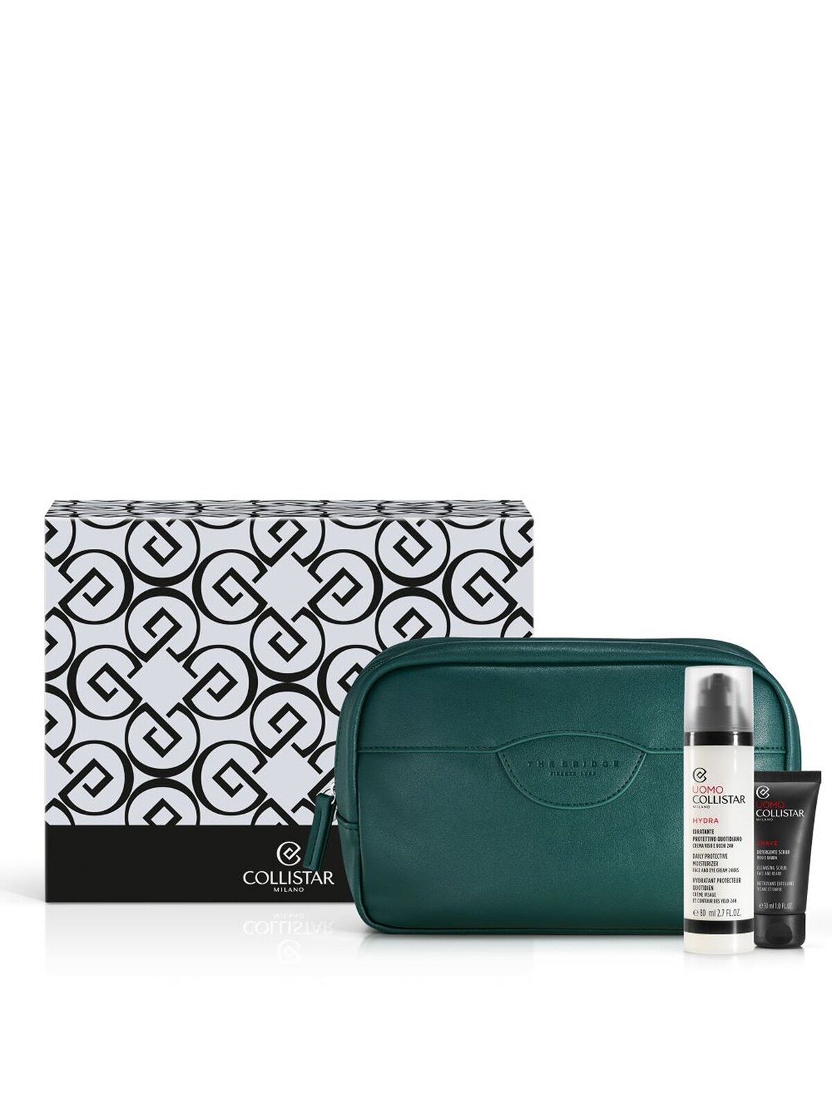 Collistar - Набор: Uomo Daily Protective Moisturizer Крем для лица и кожи вокруг глаз 80 мл + скраб для лица 30 мл + Косметичка