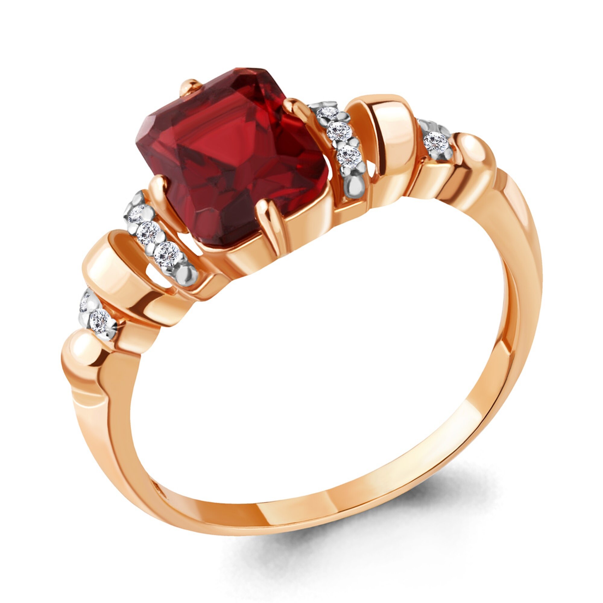 Кольцо, серебро, 925 проба, золочение, гранат, фианит