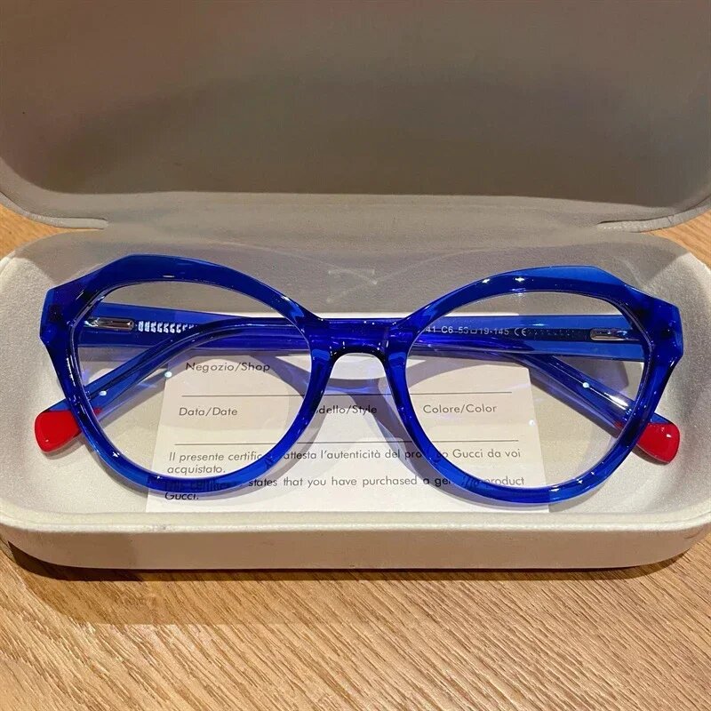 CLLOIO очки для чтения кошачий глаз прозрачные для женщин C6-Blue, Синий, Prescription Custom