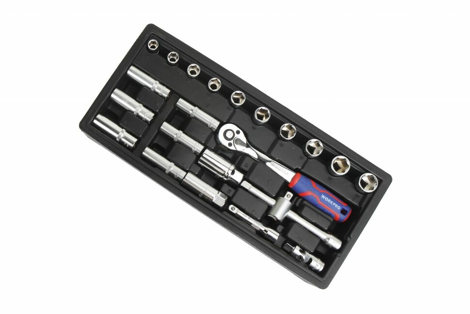 Набор головок и принадлежностей WORKPRO WP209040, 3/8', хром-ванадий, в кейсе