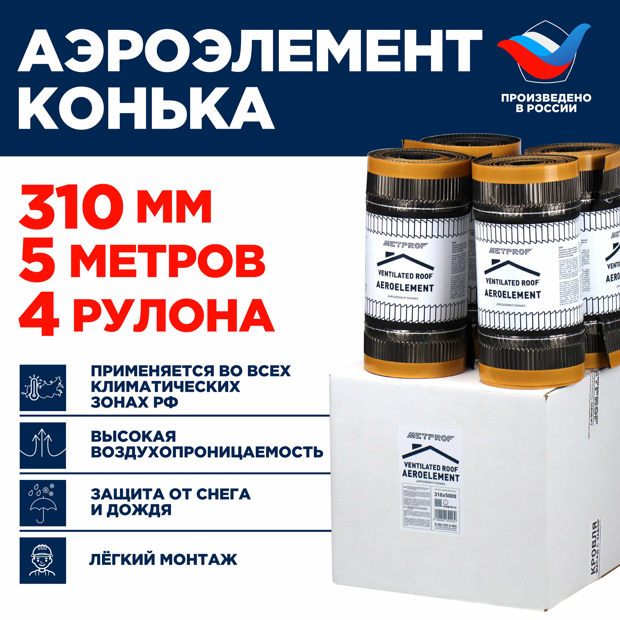 Аэроэлемент конька и хребта Ventilated Roof/ лента коньковая вентиляционная 310мм - 5 м RAL 9005(Комплект 4 шт.)