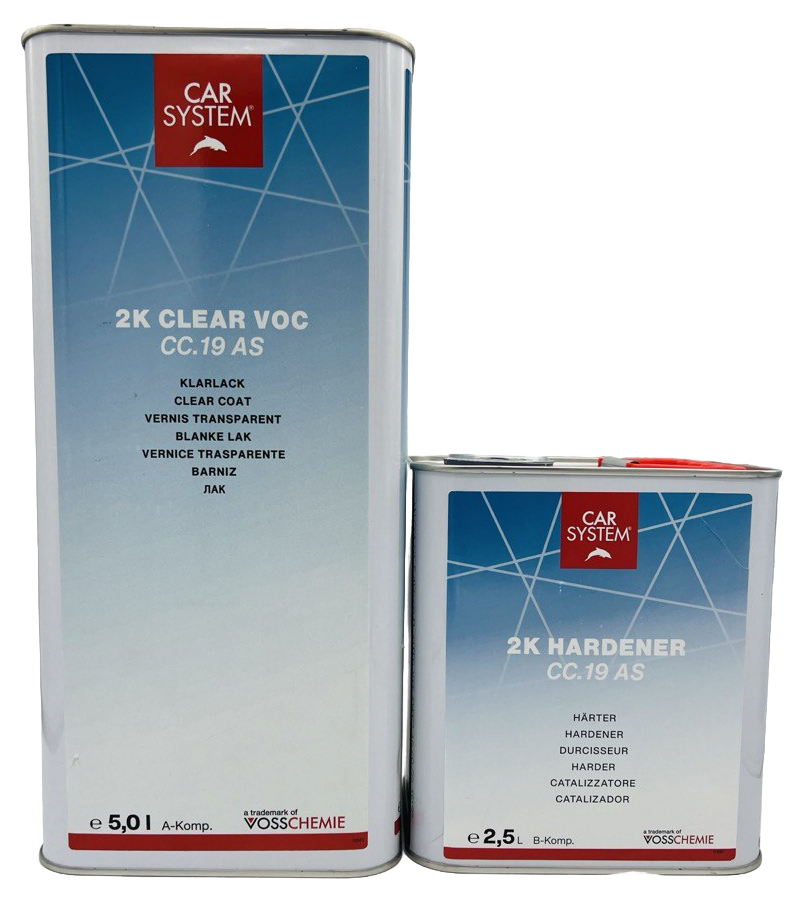 Лак автомобильный акриловый 2K CLEAR VOC CC.19 AS CarSystem, комплект (лак 5.0л + отвердитель 2,5л)