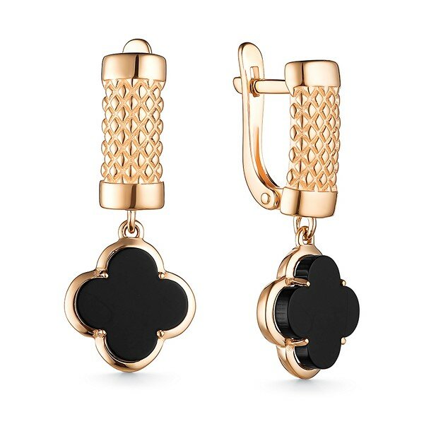 Серьги, красное золото, 585 проба, оникс