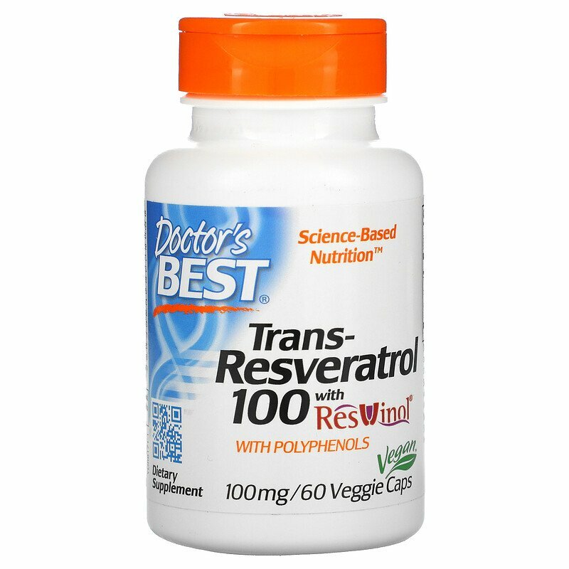 Doctor's Best Trans-Resveratrol 100 with ResVinol (транс-ресвератрол 100 с ResVinol) 100 мг 60 вегетарианских капсул (Doctor's Best)