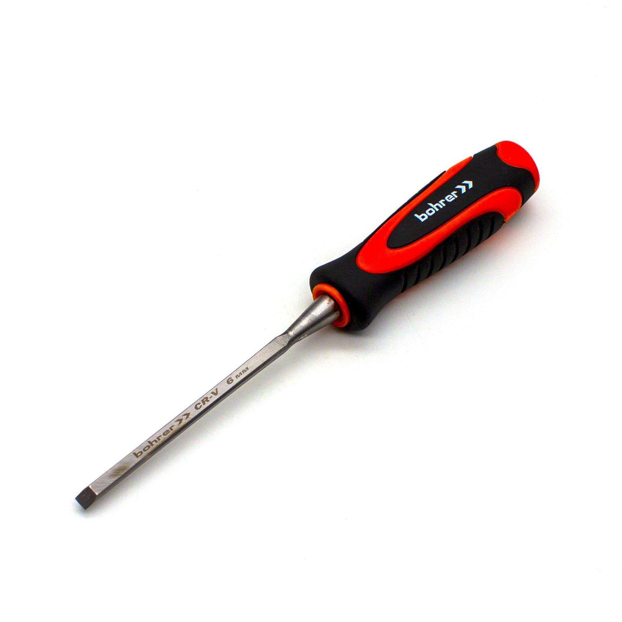 Стамеска плоская Bohrer 6 мм по дереву (сталь CrV) двухкомпонентная ручка Ударная