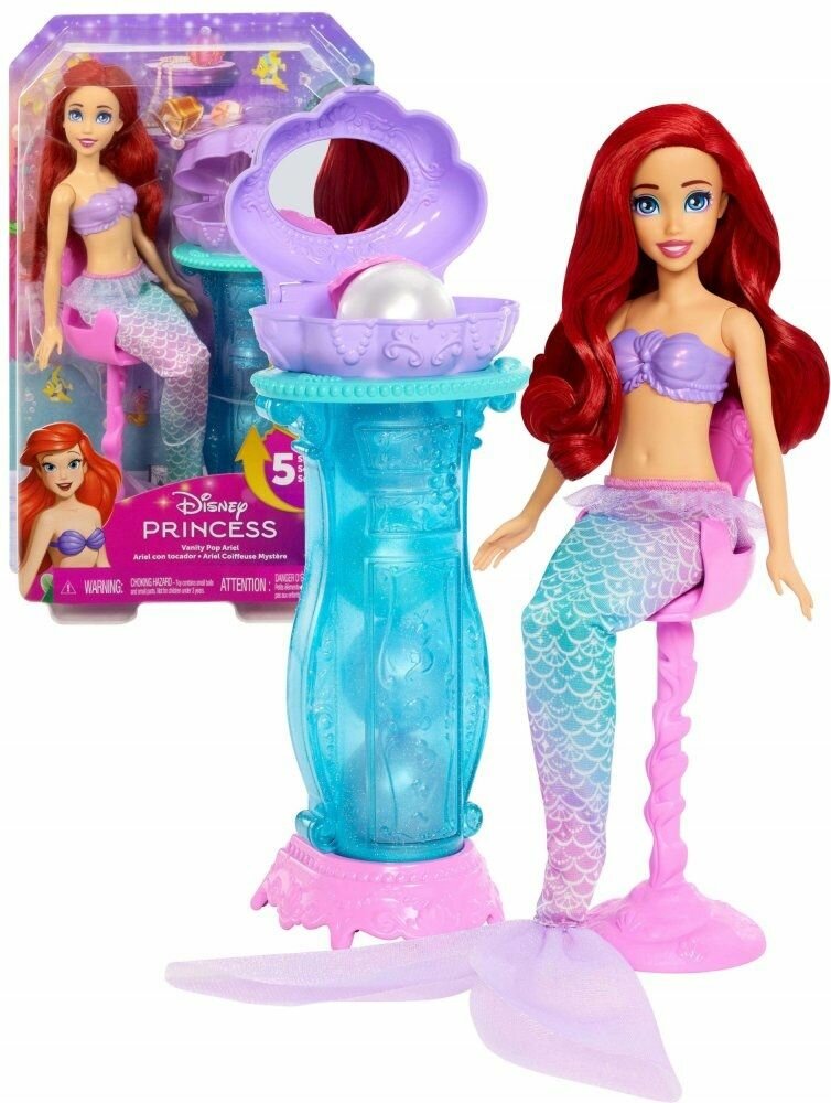 Кукла Mattel Princess - Принцесса Ариэль + Туалетный столик Ракушка с аксессуарами - Дисней Принцессы JBF86