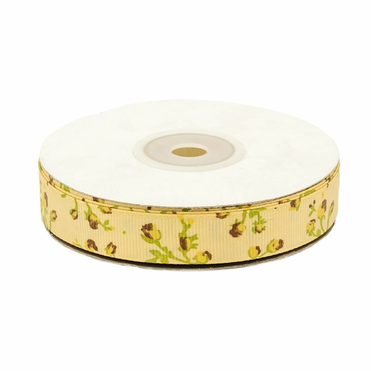 Лента айрис "Розочки", репсовая, 1,5 см, 22,86 м, бежевая