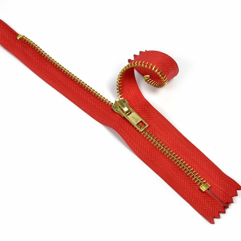 Молния MaxZipper джинсовая, золото, №5, 18 см, цвет F148, красный, упаковка 10 штук