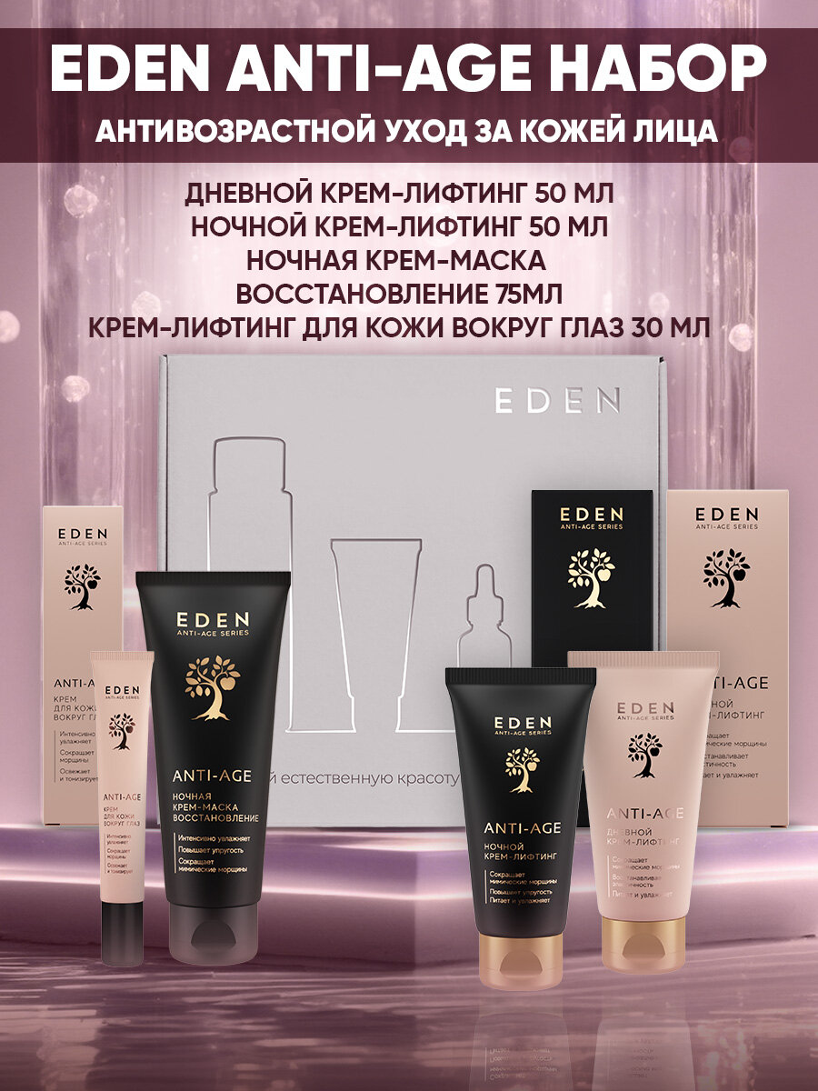 Набор косметики подарочный женский EDEN Anti-age Антивозрастной уход, Дневной и ночной крем, маска и крем для век