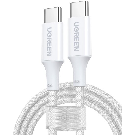 Кабель Ugreen US557, USB-C 2.0 (m) - USB-C 2.0 (m), 5А, 1м, белый (15267)