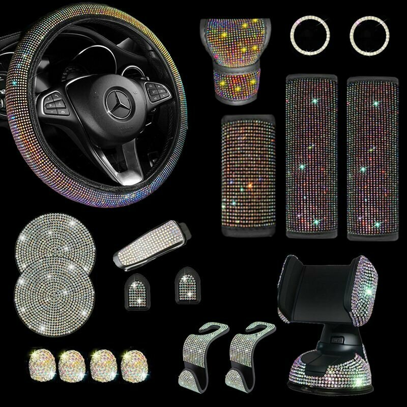 Оплетка на руль 38 см, чехол на руль автомобиля, Универсальный автомобильный набор со стразами,19 шт.