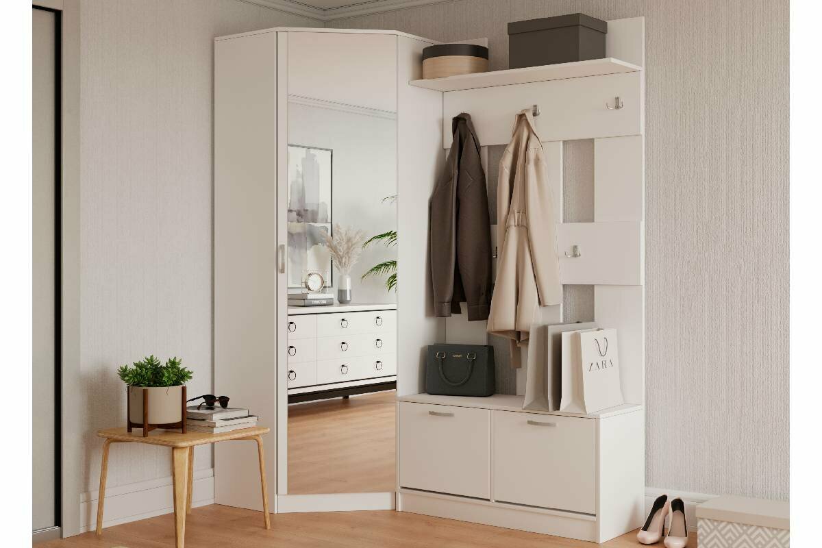 Прихожая Ольга-10 Белый для одежды с зеркалом 67*200*35