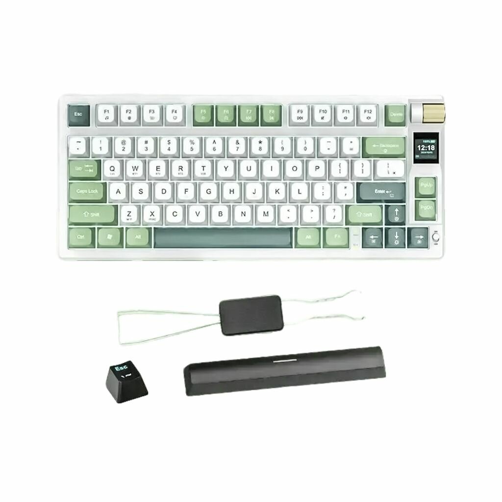 Аксессуары для клавиатуры и мыши, Совершенно новая 79-кнопочная беспроводная/проводная трехрежимная механическая клавиатура RGB с ЖК-дисплеем - зеленый, 1 комплект