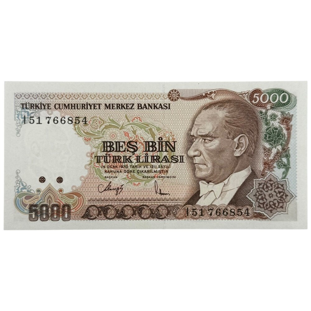 Турция 5000 лир 1990 г. (Подпись Rustu Saracoglu, Ruhi Haseski) (Серия I51)