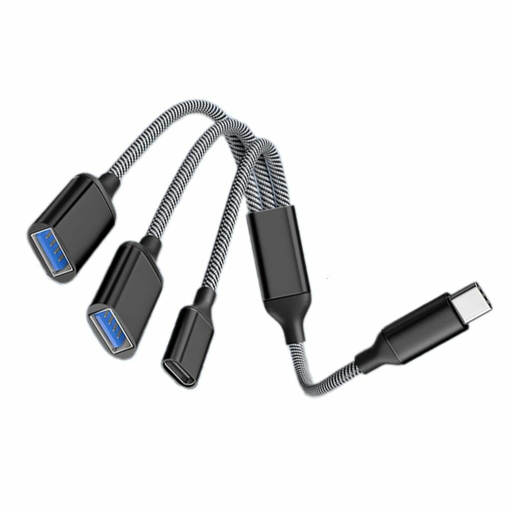 USB-концентратор, Тип C на два USB + 1 разветвитель типа C-черный