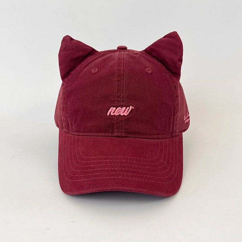 Новая модель 2025 года! Женская бейсболка с трехмерными кошачьими ушками, вышитыми буквами, фуражка в корейском стиле, повседневная и универсальная шляпа от солнца.