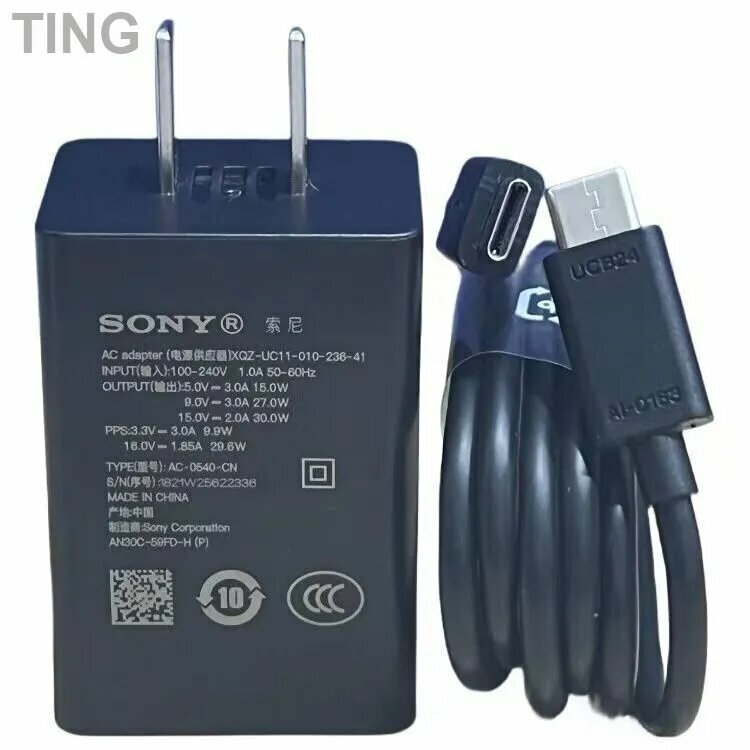 Новый Sony 30W быстро заряжающий адаптер, двойной C-кабель (XQZ-UC1)