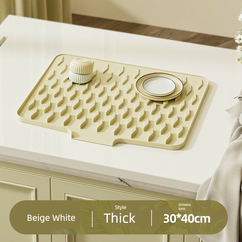Силиконовый поддон с уклоном German Milronia 30x40 см бежевый для кухонной мойки с водостоком и защитой от брызг