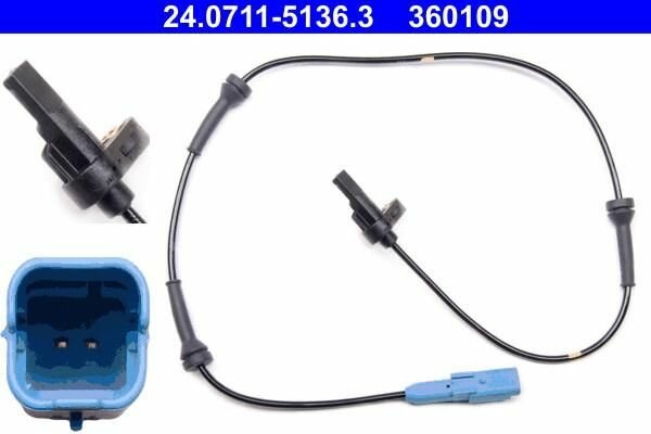 Датчик вращения колеса ATE 24-0711-5136-3, ABS, задний, Peugeot 206, 98