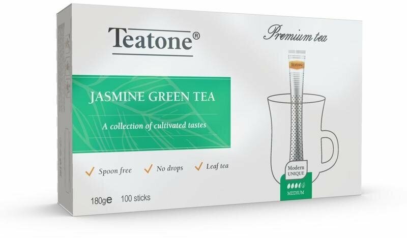 Чай Teatone зеленый с жасмином 100 стиков, 1291418