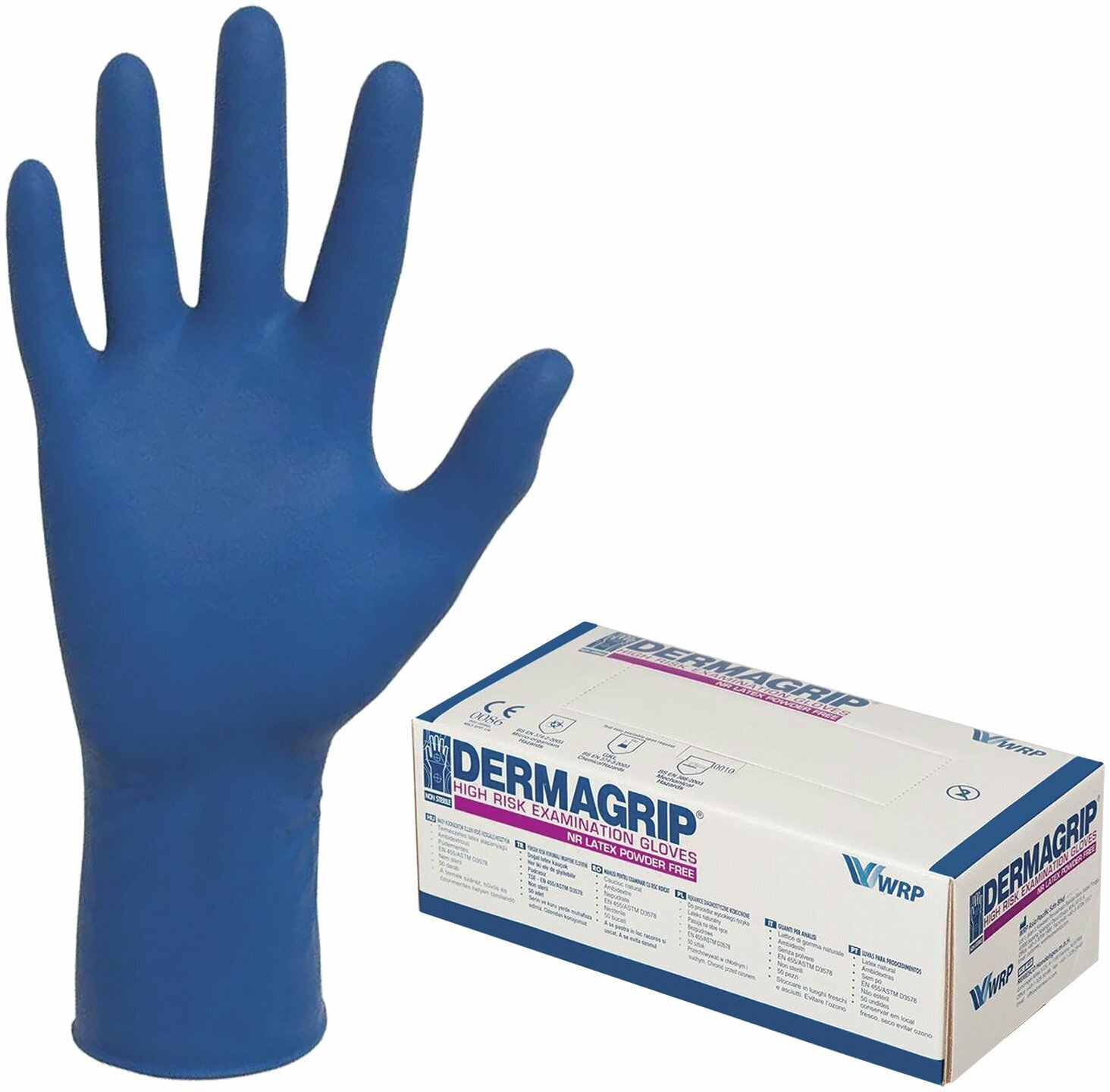 Перчатки Dermagrip High Risk, латексные, смотровые, 25 пар, 50 шт, неопудренные, сверхпрочные, M