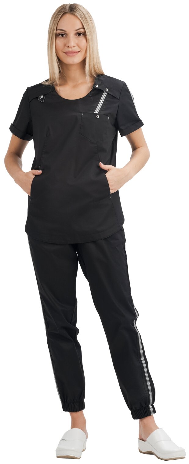 Медицинский костюм женский стрейч "Джокер", цвет черный, размер 42