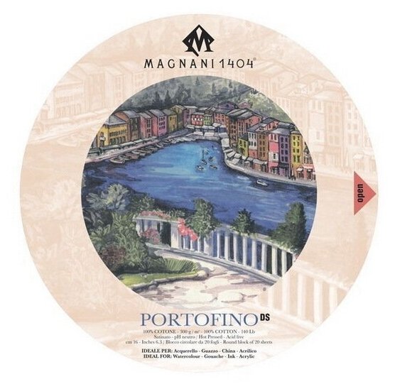 Блок PORTOFINO для акварели DS круглый, D 16 см, 300 г/м, 20 листов, 100 % хлопок