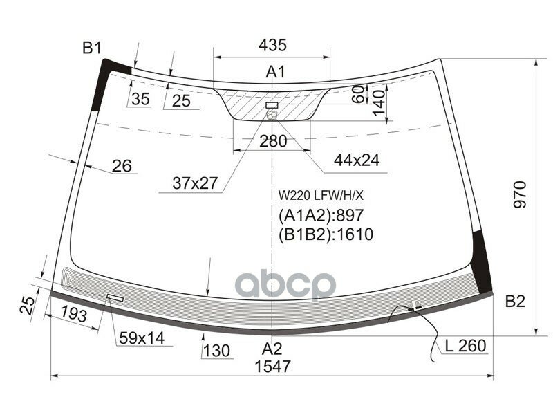 Стекло лобовое (Обогрев щеток/ Датчик дождя/ Молдинг) Mercedes-Benz S-Class 98-02 XYG арт. W220 LFW/H/X