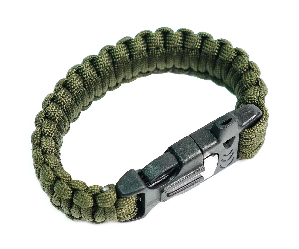 Браслет PARACORD кресало и свисток на защелке олива