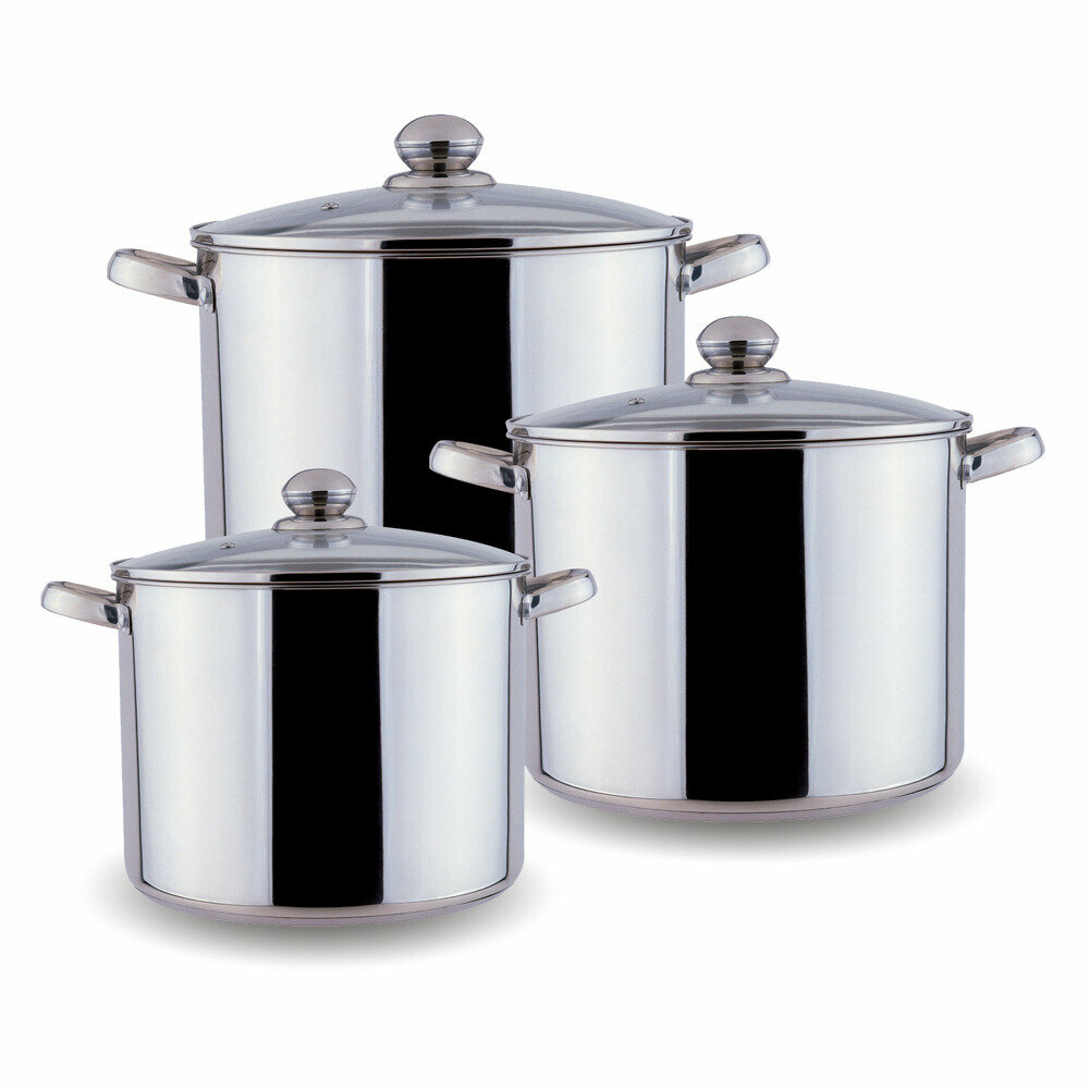 Набор кастрюль из нержавеющей стали 3 шт, 7.5л, 9.5л, 12л Kelli с крышками, для газовых и индукционных плит