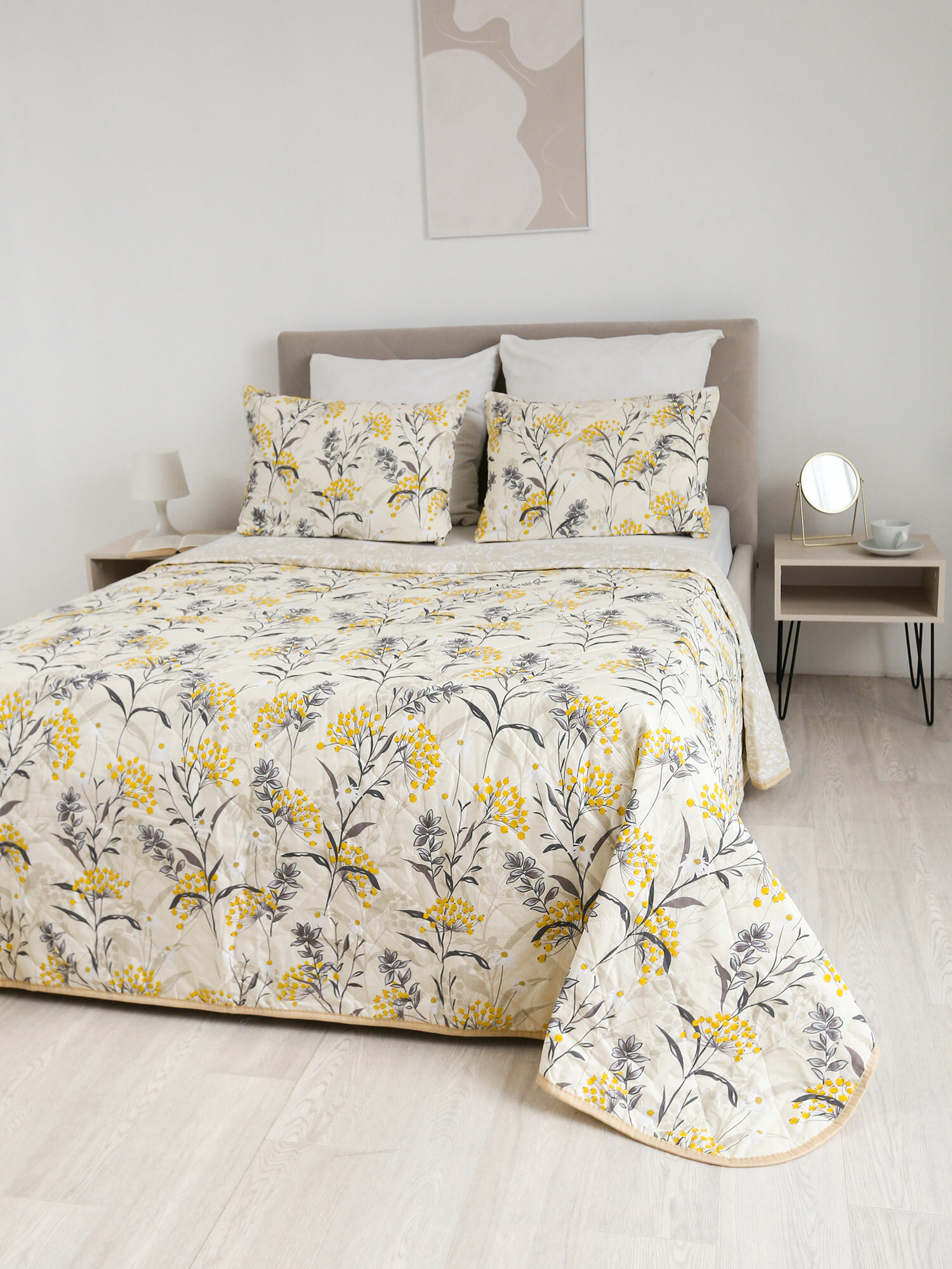 Двухстороннее покрывало из поплина PB-021 Elintale (кремовый-бежевый), 200x215