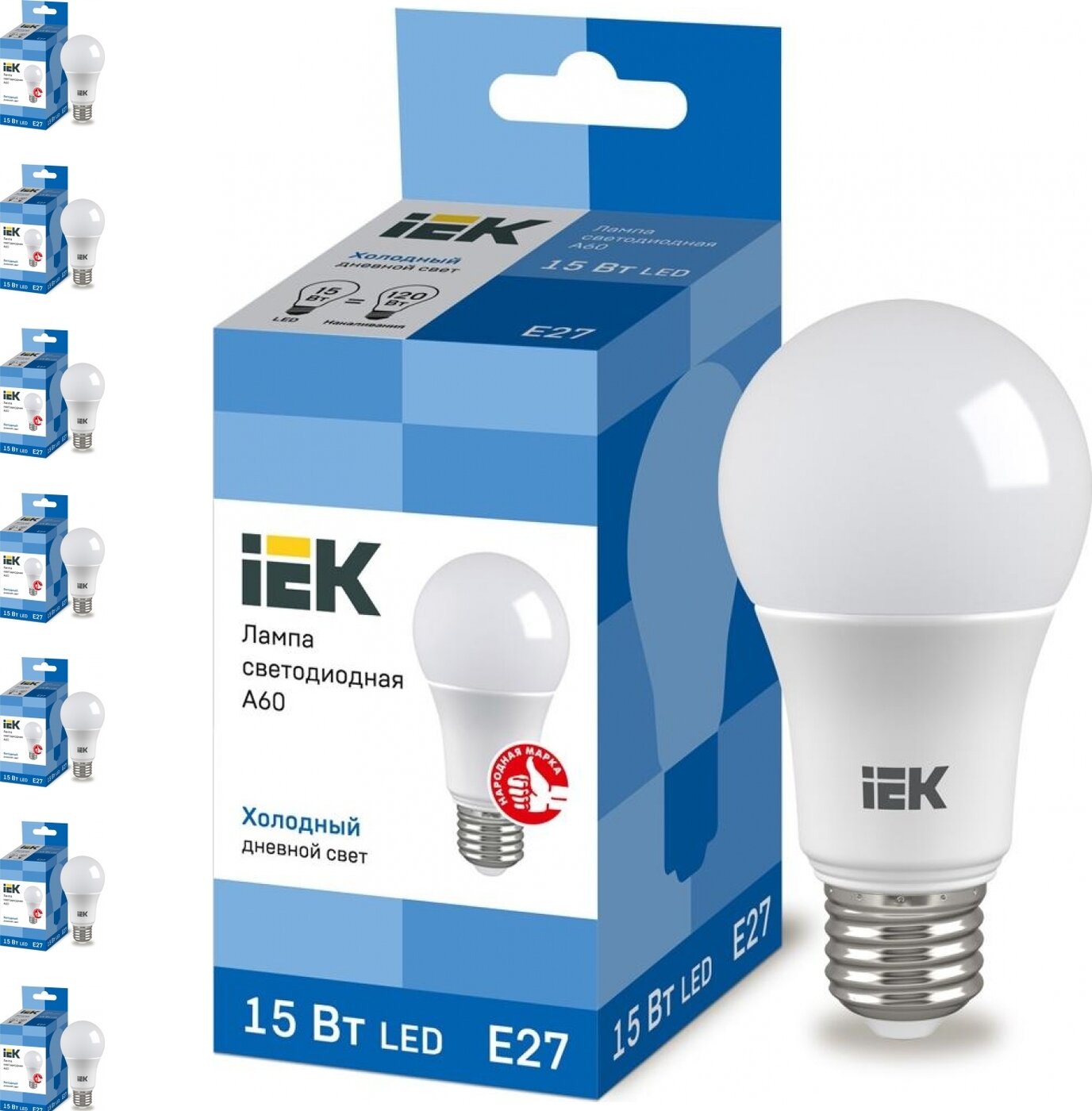 Светодиодная лампа IEK Eco 15W эквивалент 120W 6500K 1350Лм E27 груша (комплект из 7 шт.)
