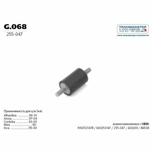 Кольцо подвески глушителя BMW/FORD/VAG+Skoda TRANSMASTER UNIVERSAL g.068 Transmaster G068