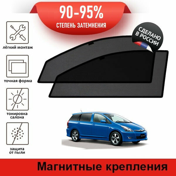 Каркасные шторки LATONIK PREMIUM на Toyota Wish, 1 (XE10) (2003-2009) на передние двери на магнитах с затемнением 90-95%