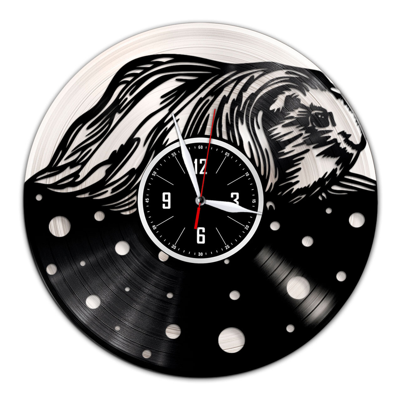 Морская свинка #2 - настенные часы из виниловой пластинки (с серебряной подложкой)
