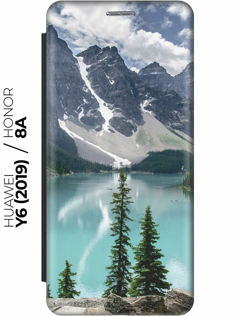 Чехол-книжка Озеро и горы на Honor 8A / 8A Pro / Huawei Y6 (2019) / Y6 Prime (2019) / Хонор 8а / 8а Про / Хуавей У6 2019 / У6 Прайм 2019 черный