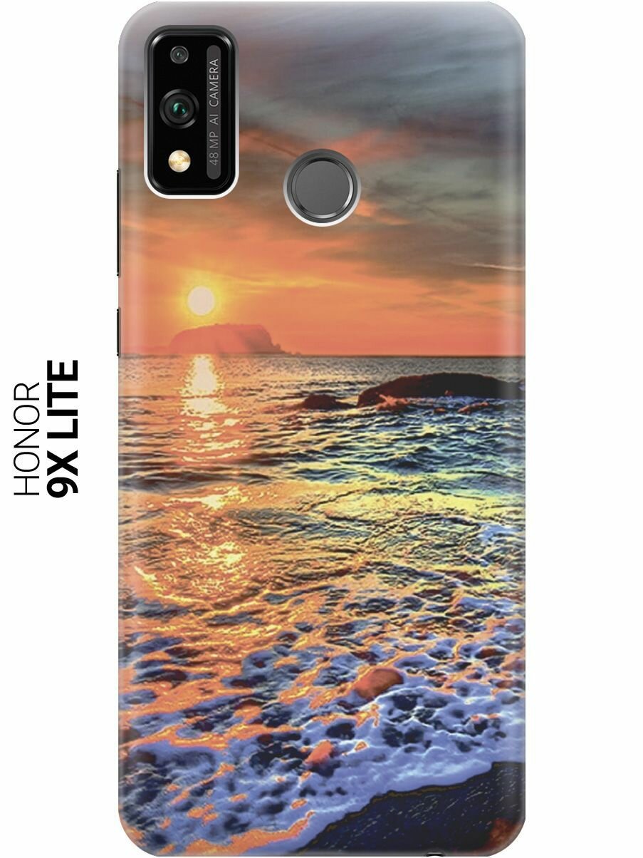 Силиконовый чехол на Honor 9X Lite, Хонор 9Х Лайт с принтом "Закат на море"