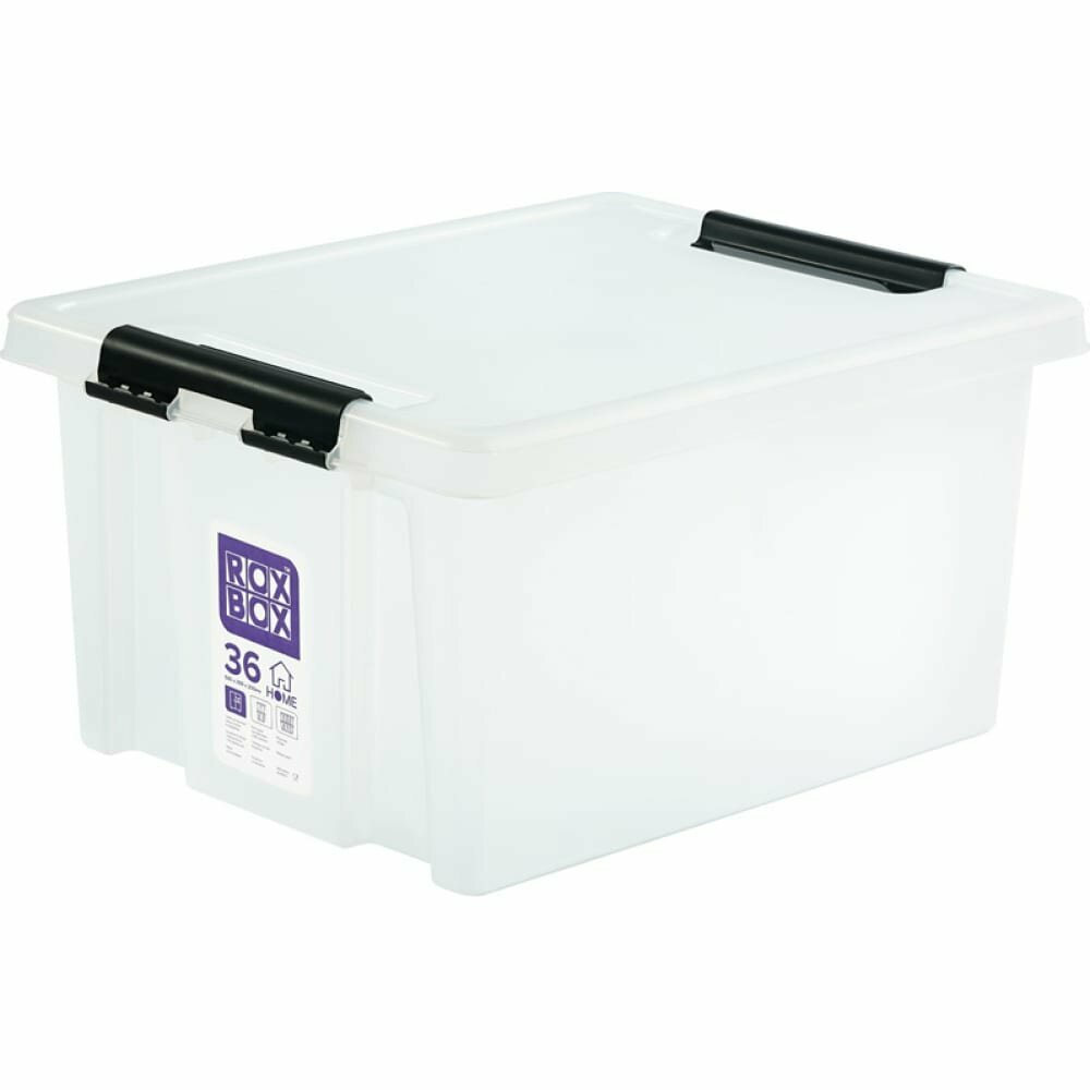 Ящик п/п Rox Box 500x390x255, 36 л, с крышкой, на клипсах, прозрачно-серый 28551