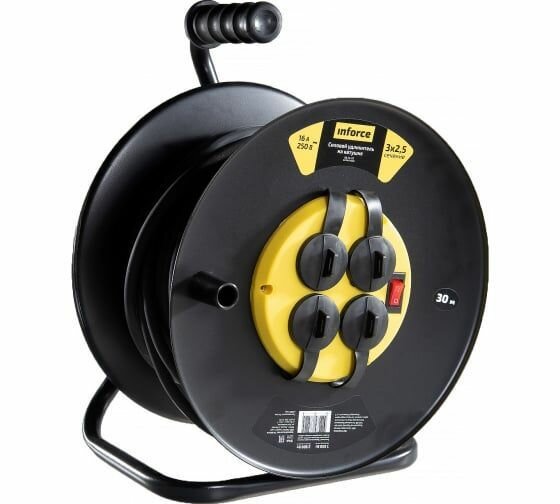 Силовой удлинитель на катушке Inforce 4 гнезда, с/з КГт 3х2,5 16A 30м IP44 09-15-03