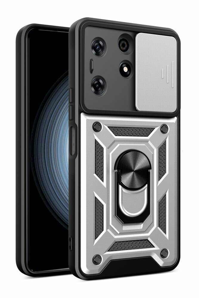 Чехол противоударный для Tecno Spark 10 Pro / Техно Спарк 10 Про с защитой камеры armors (Серебристый)